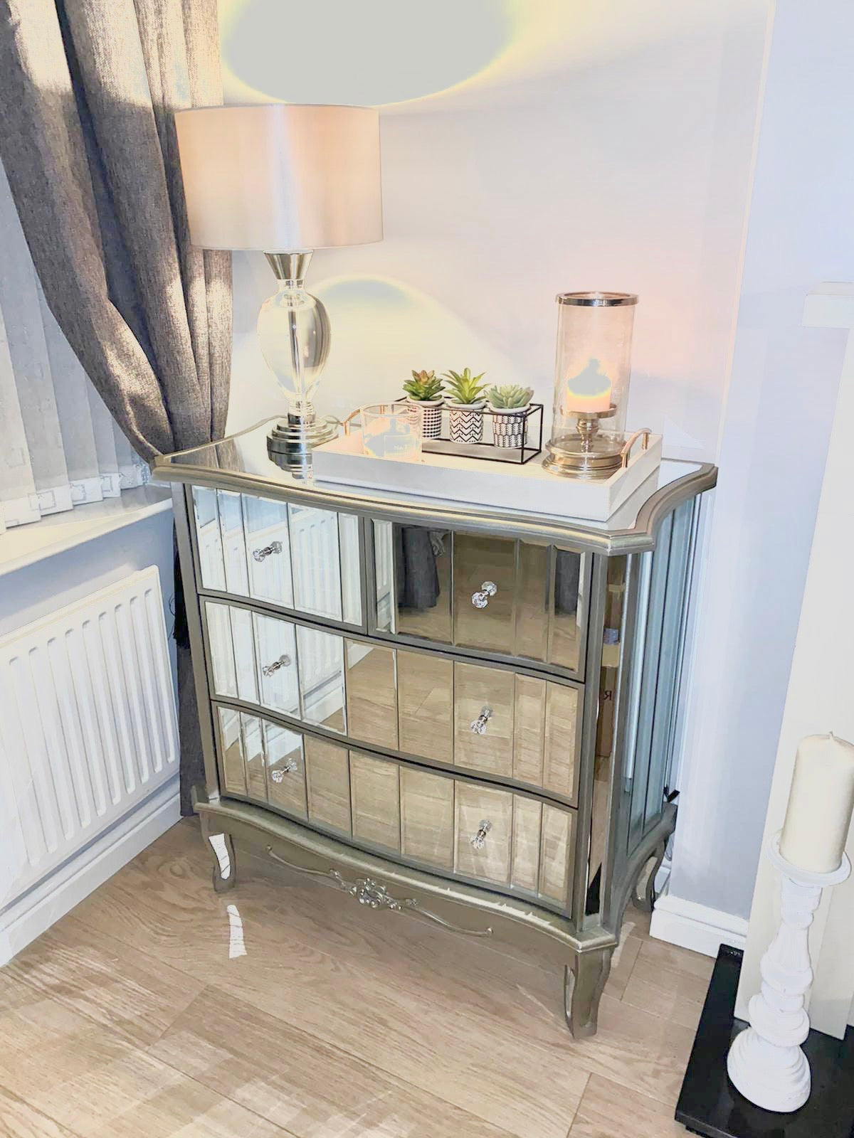 Annabelle Mirrored Chest of Drawers Antique Silver